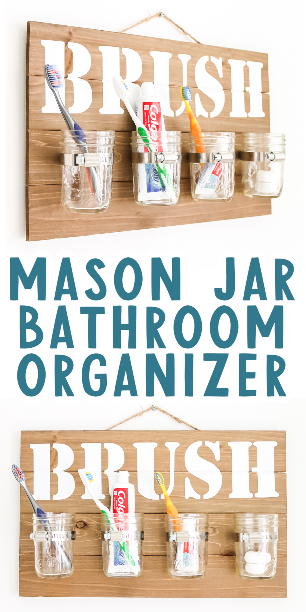 Décor de salle de bain Cricut : organisateur de salle de bain Mason Jar ...