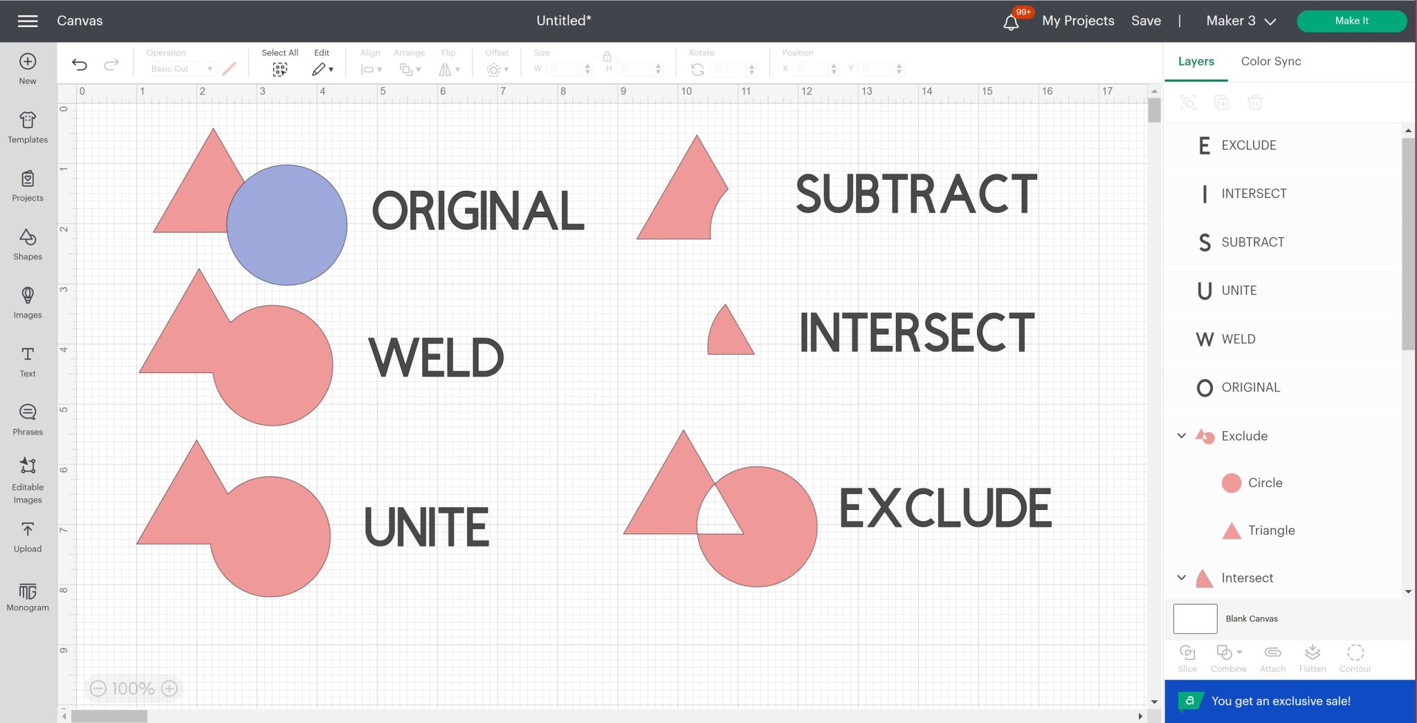 Cricut Combine Tool How To Weld Unite Subtract Intersect And